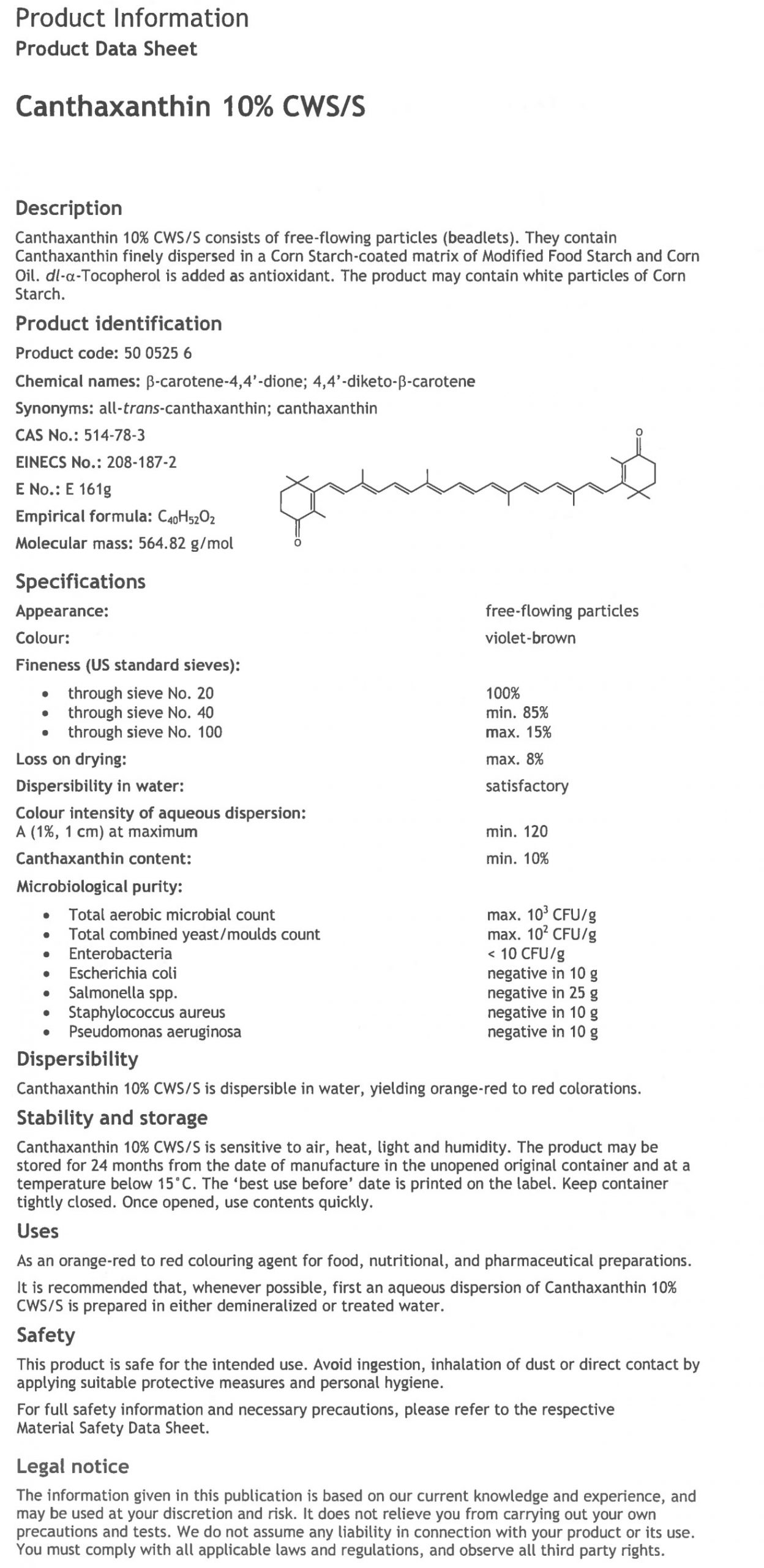 Canthaxanthin 10% CWS/S – H & A Canada Inc.